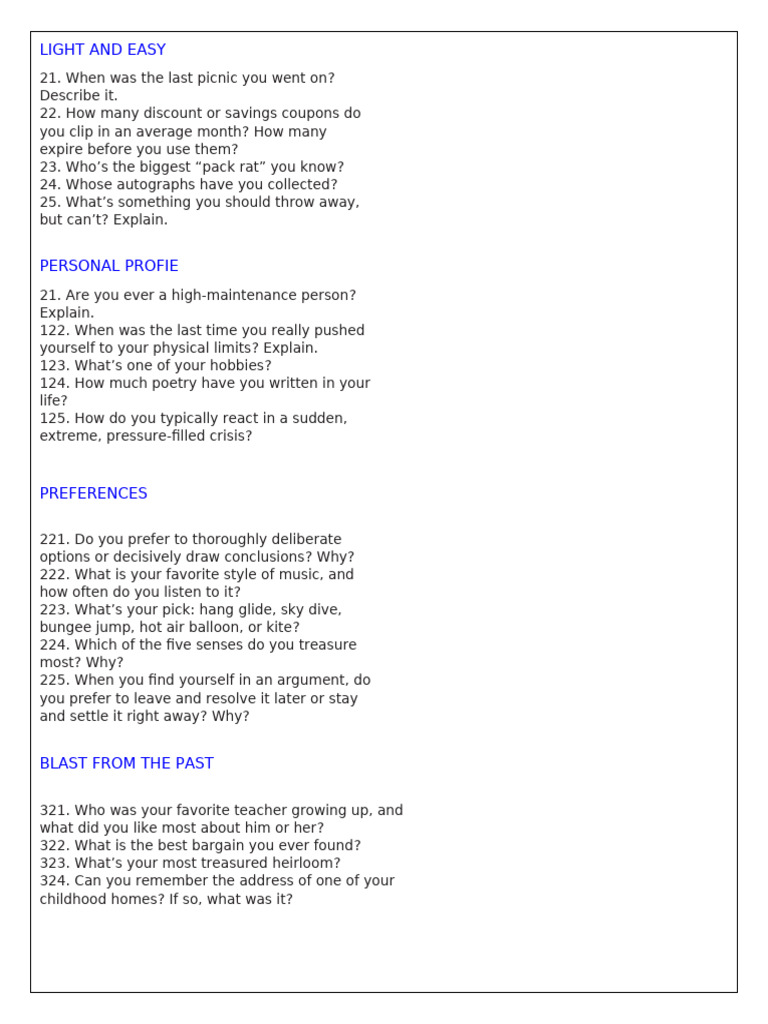 Engaging Personal Reflection Questions | PDF