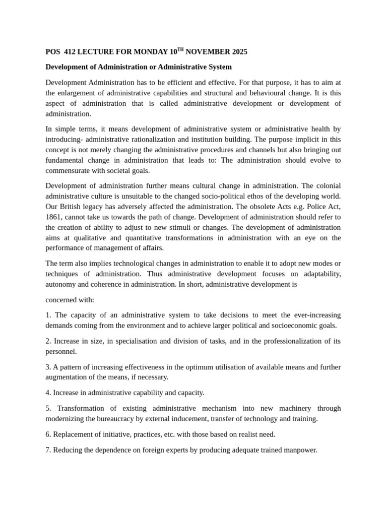 POS 412 LECTURE FOR MONDAY 10TH NOVEMBER 2025 | PDF | Economics ...