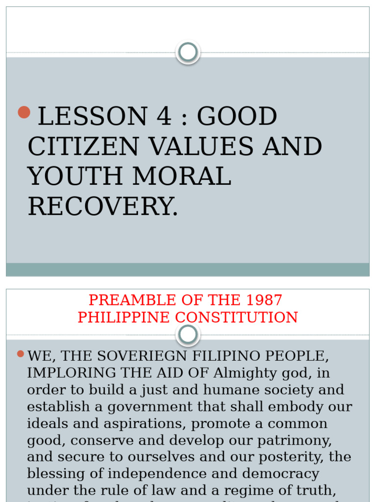 Lesson 4 Good Citizen Values and Youth Moral Recovery | PDF | Value ...