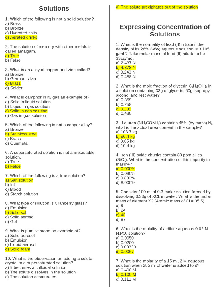 Solution and Colloids | PDF | Solubility | Concentration