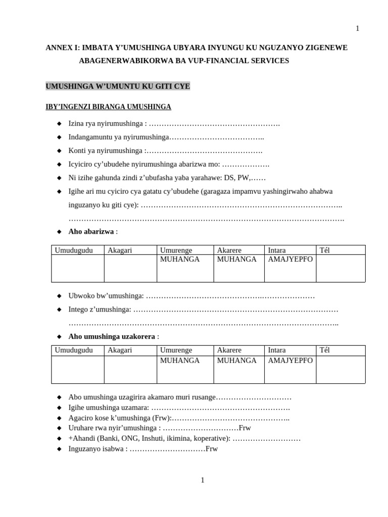 Imbata y'Umushinga - Umuntu Ku Giti Cye | PDF