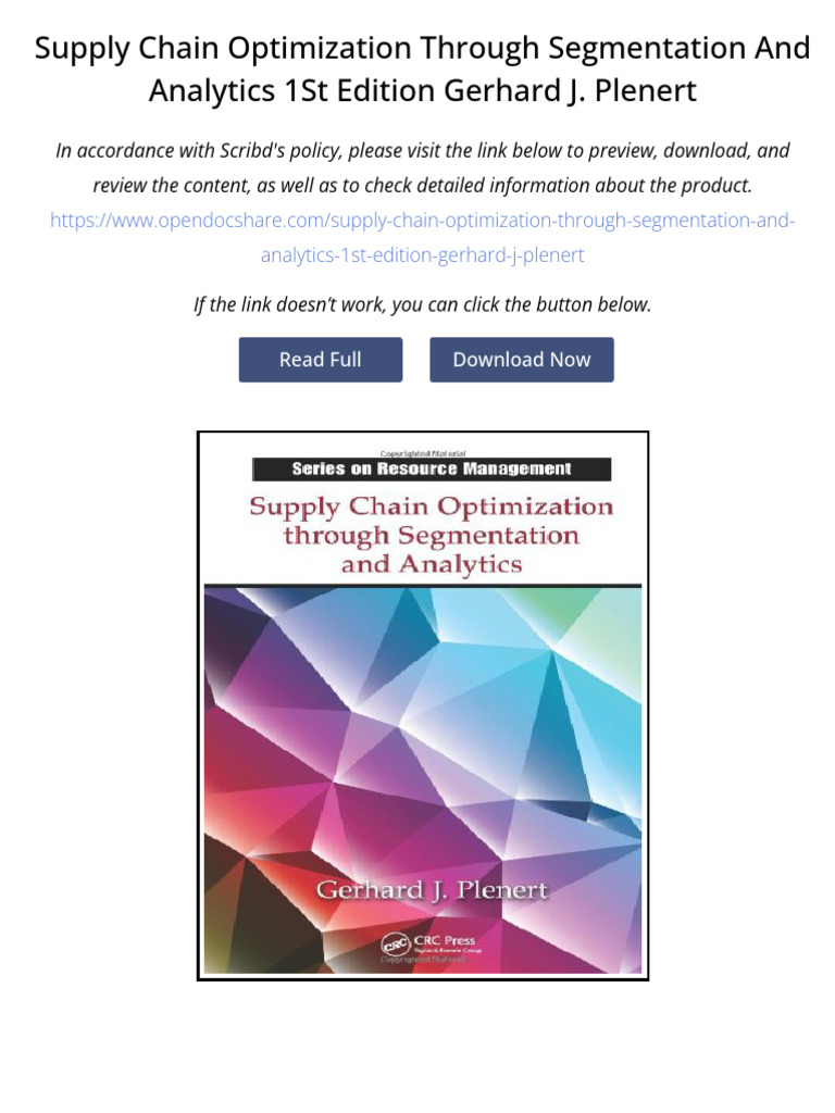Supply Chain Optimization through Segmentation and Analytics 1st ...
