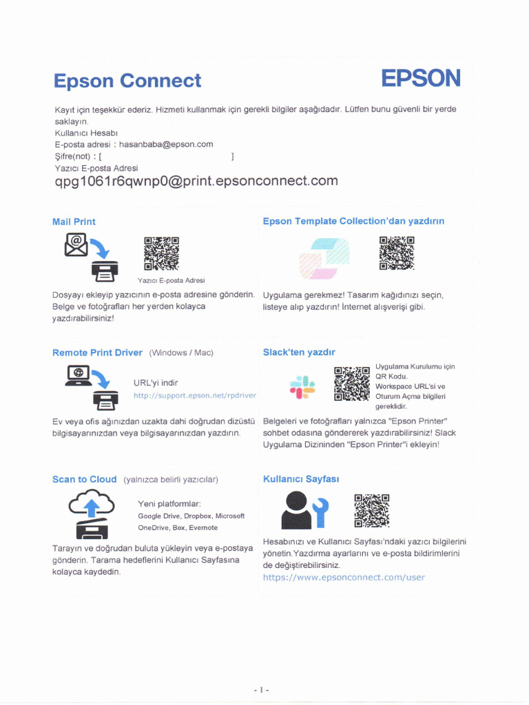 Epson Connect Bi̇lgi̇ Kağidi | PDF