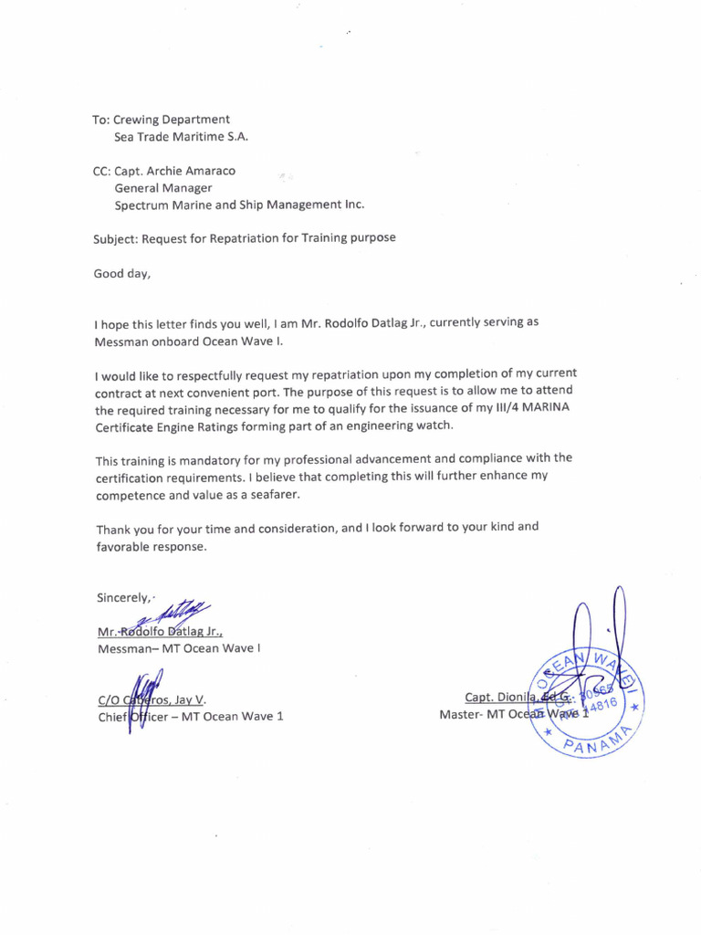 MBoy Datlag's Repatriation Request | PDF