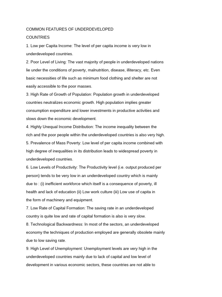 a2 Common Features of Underdeveloped Countries | PDF | Developing ...