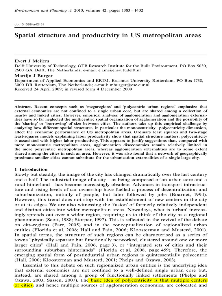 Spatial Structure and Productivity in US | PDF | Urban Sprawl ...