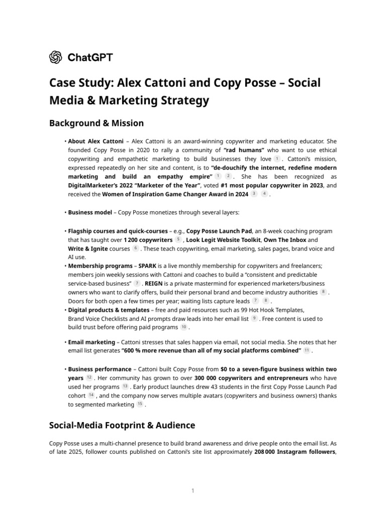 Case Study on Alex Cattoni | PDF | You Tube | Linked In
