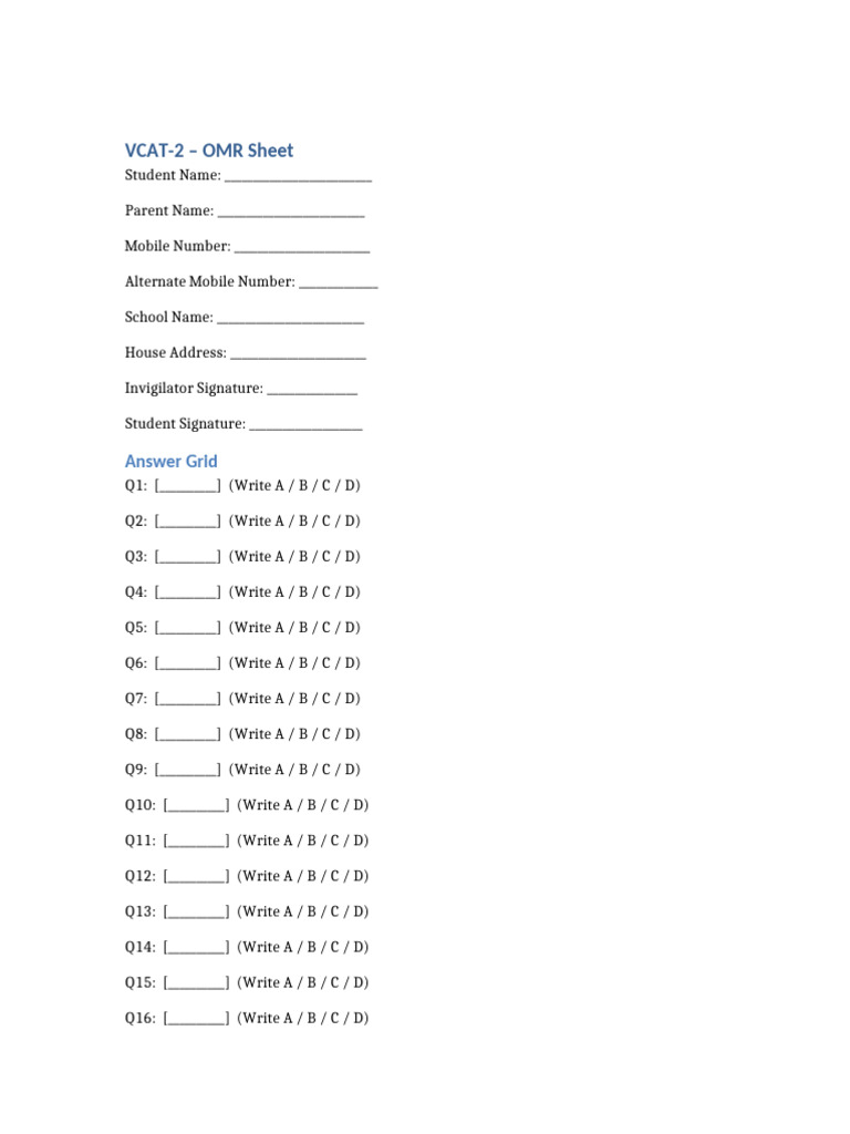VCAT-2_OMR | PDF
