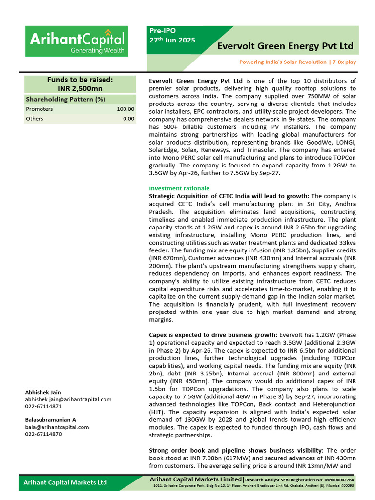 Evervolt Green Energy Pre-IPO Note | PDF | Economies | Financial Accounting
