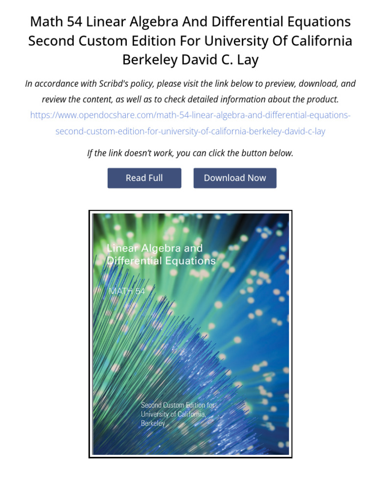 MATH 54 Linear Algebra and Differential Equations Second Custom Edition ...