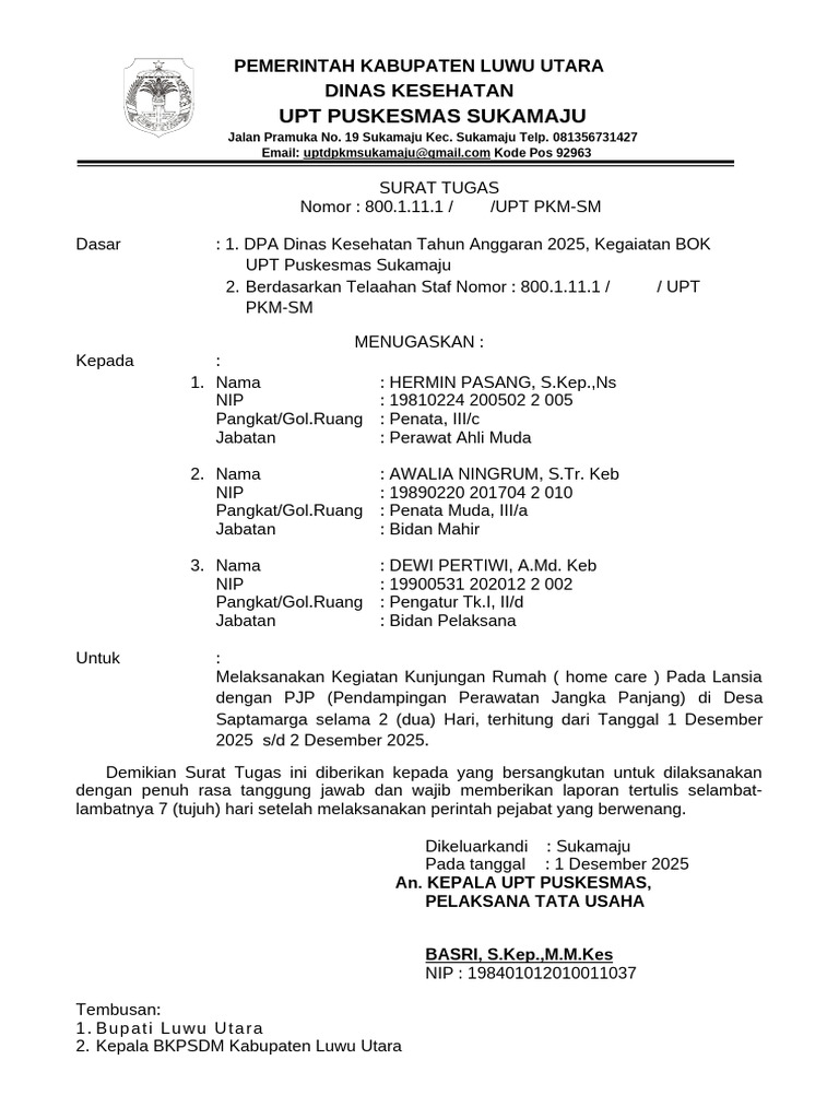 Surat Tugas Kunjungan Rumah Lansia | PDF