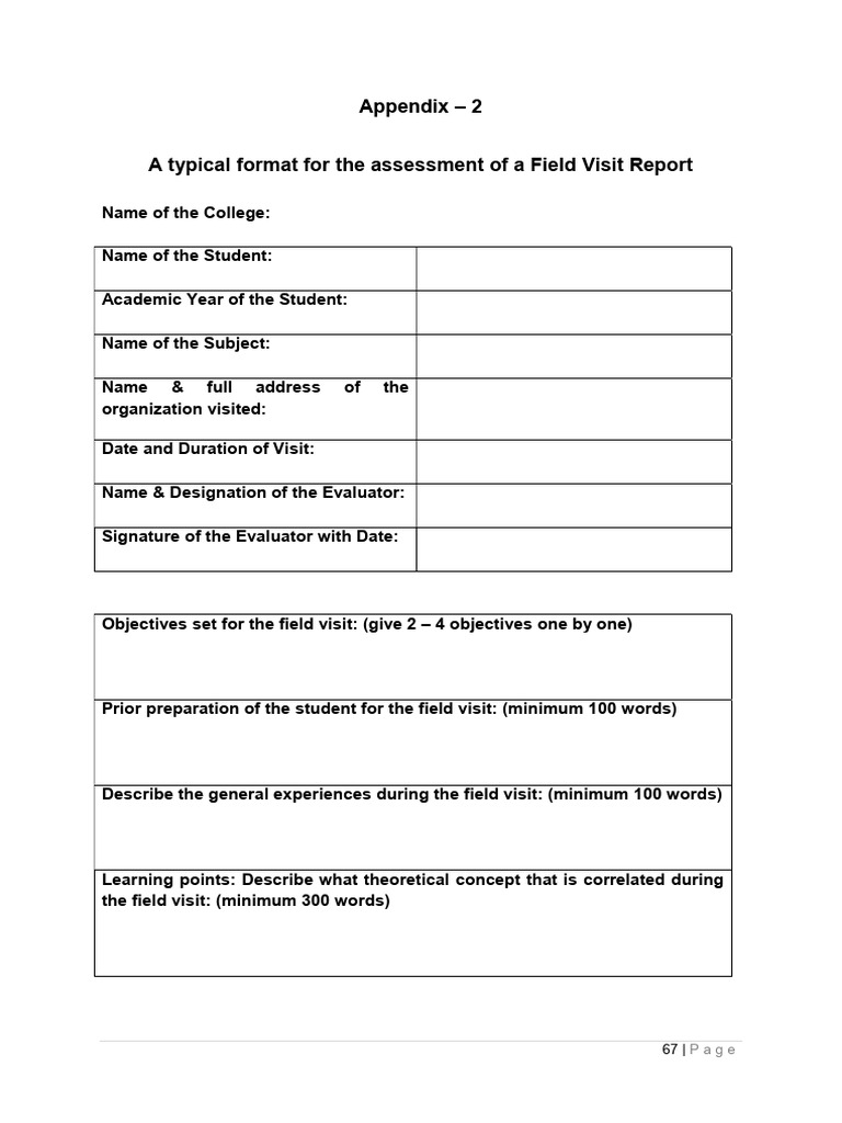 Field Visit Report Assessment Template | PDF