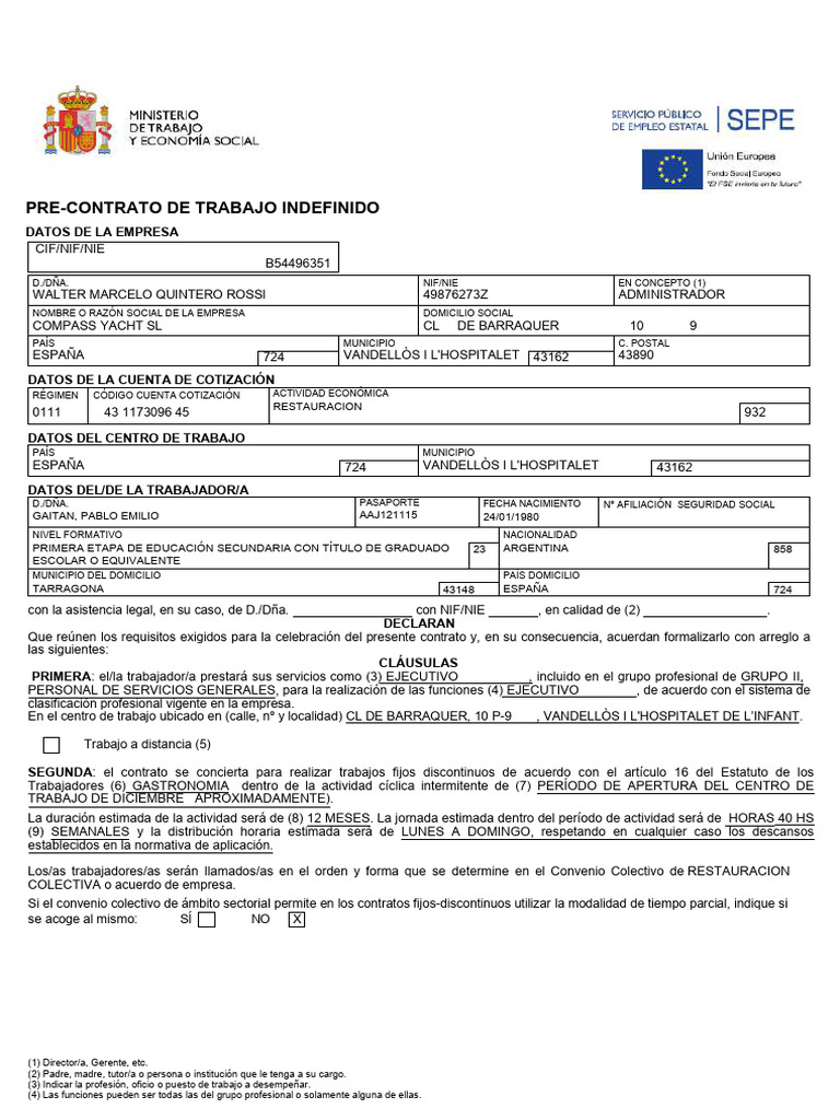 Pre-contracte_pablo Emilio Gaitan 2 | PDF | Tiempo de trabajo | Derecho ...