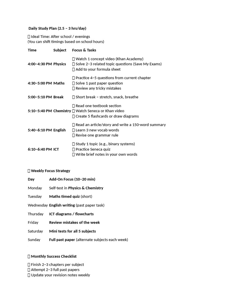 Daily Study Plan for IGCSE Success | PDF | Vocabulary | Educational ...