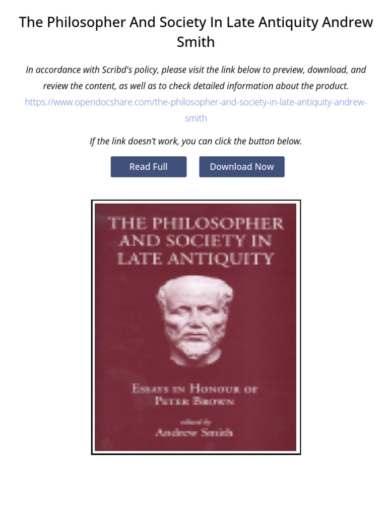 The Philosopher and Society in Late Antiquity Andrew Smith | PDF ...