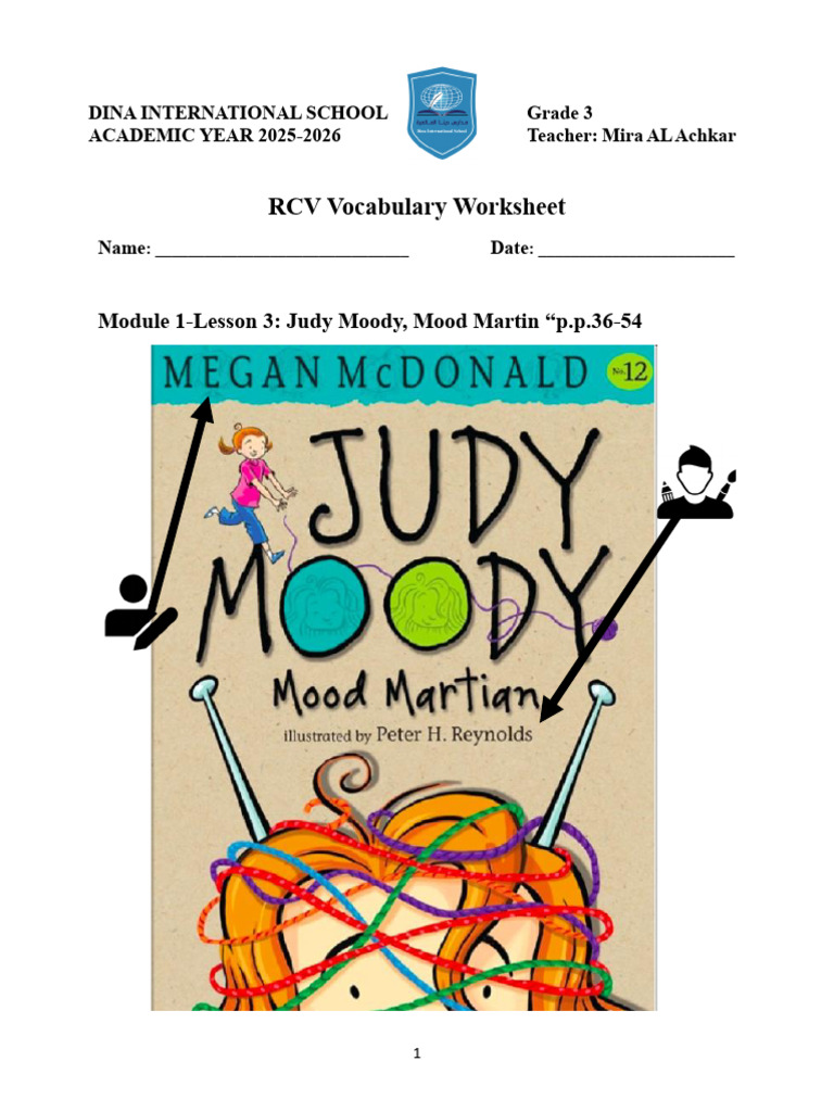 RCV Judy Moody Mood Martian Vocabulary Worksheet | PDF