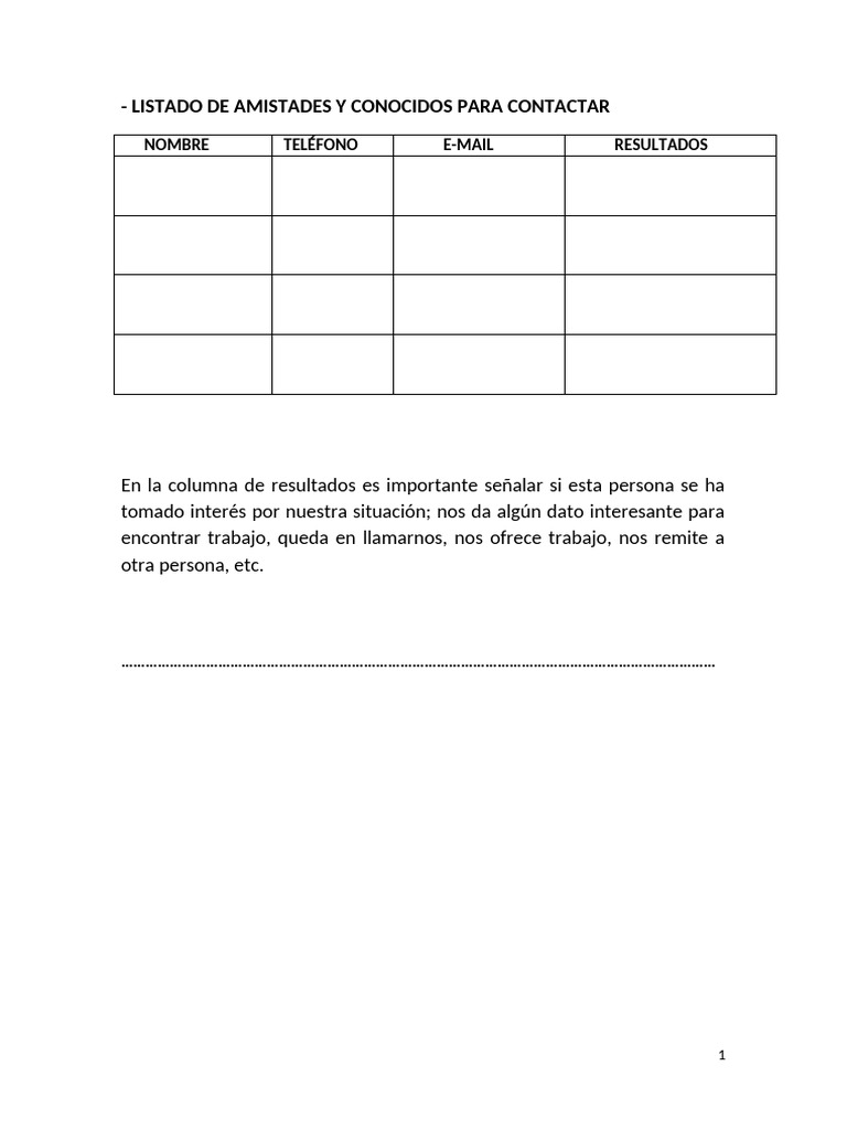 6 Listado de Amistades y Conocidos para Contactar | PDF