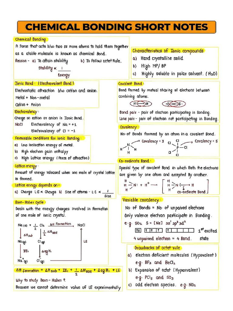 Chemical Bonding Shorts Notes | PDF