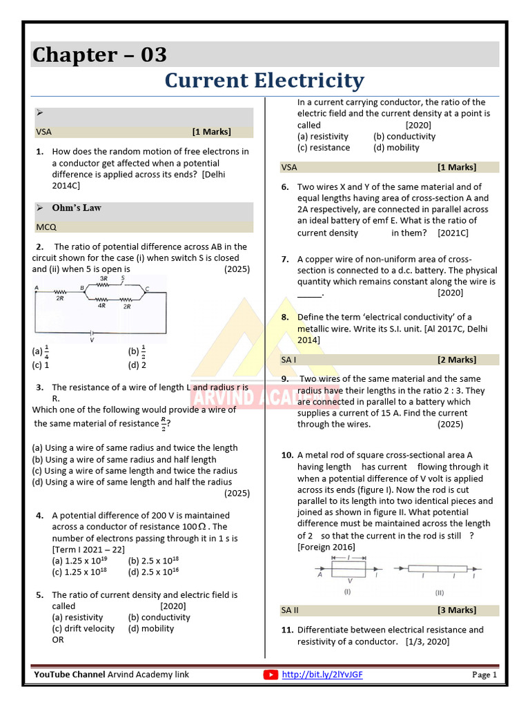 Current Electricity Concepts and Problems | PDF | Electrical ...