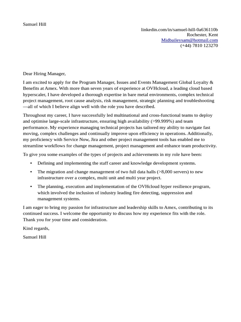 Program Manager Application - Samuel Hill | PDF