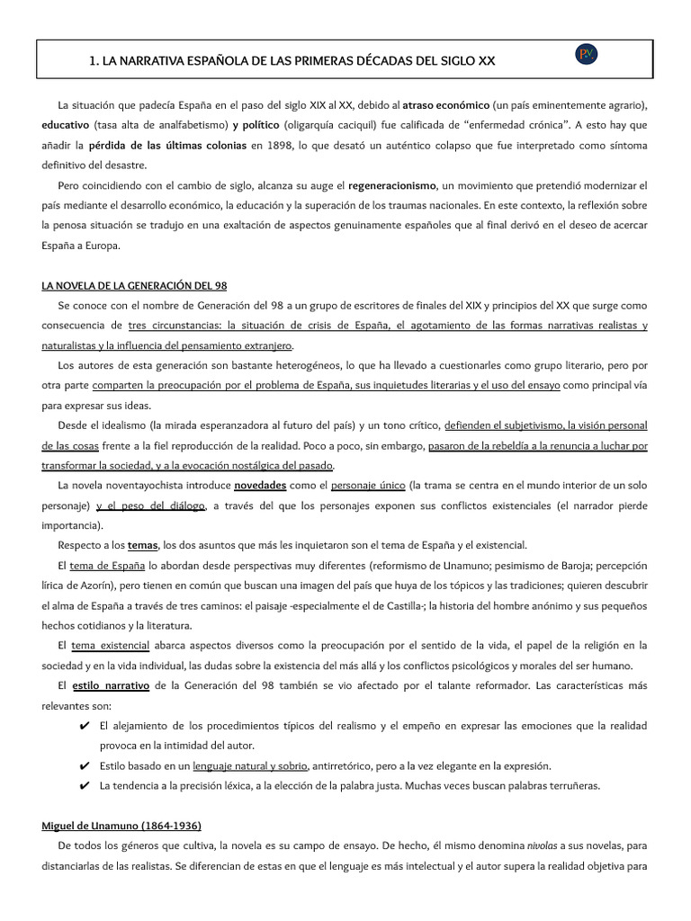 1-Narrativa Primer Tercio Xx.docx | PDF | Novelas | Vanguardia