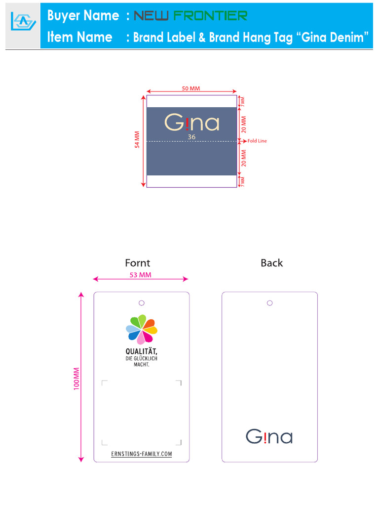 Brand Label & Brand Hang Tag Layout_Gina Denim | PDF