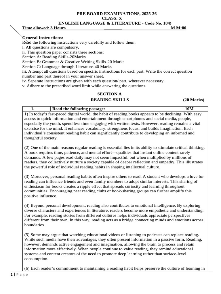 Class X Pre-Board | PDF | Mind | Street Art