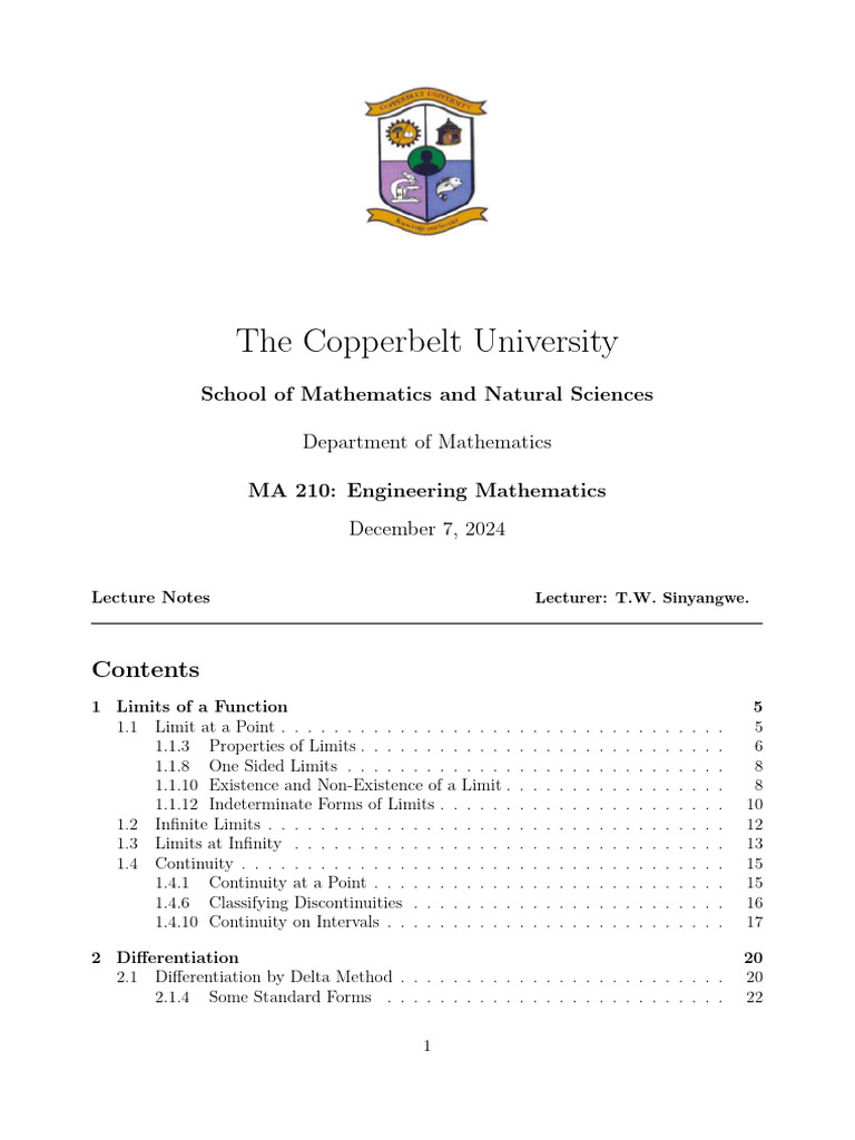 MA210 Engineering Mathematics_Lecturenotes | PDF | Trigonometric ...