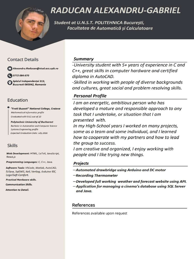 CV Alexandru-Gabriel RĂDUCAN | PDF