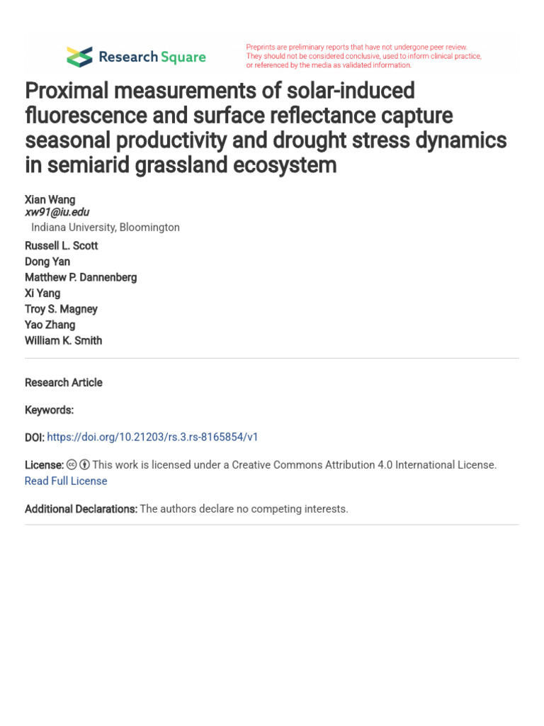 Solar-Induced Fluorescence in Grasslands | PDF