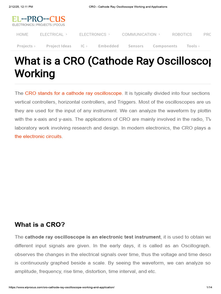 CRO Working and Applications Explained | PDF | Vacuum Tube | Electricity