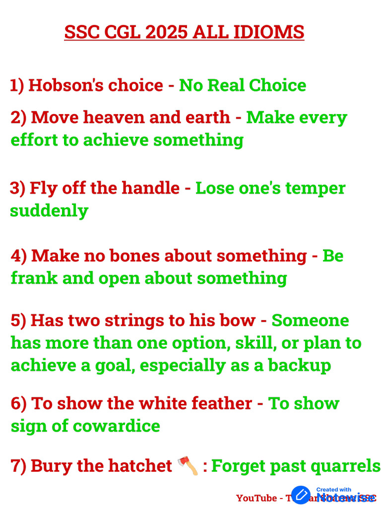 SSC CGL 2025 All 65 Idioms (by Tushar Sharma) | PDF