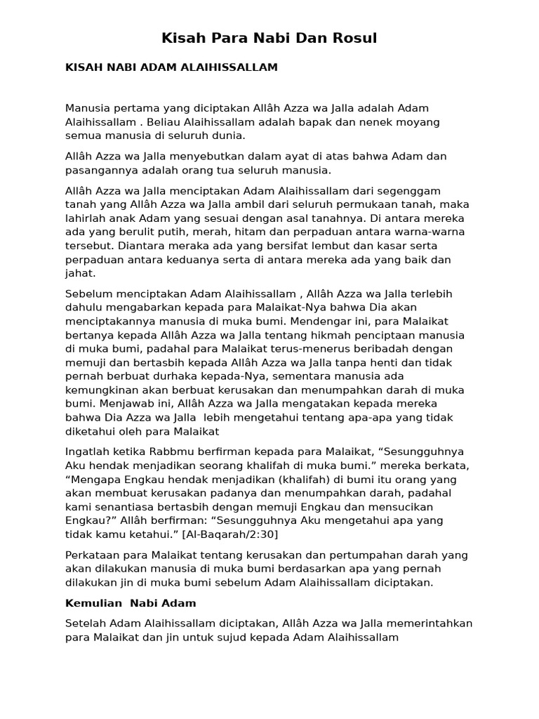Kisah Nabi Adam dan Idris Alaihissallam | PDF