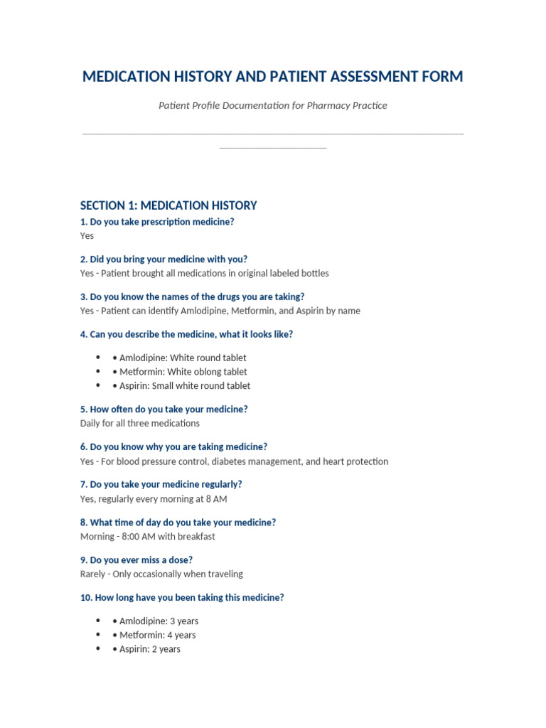 Medication History Assignment | PDF | Pharmacy | Pharmacist