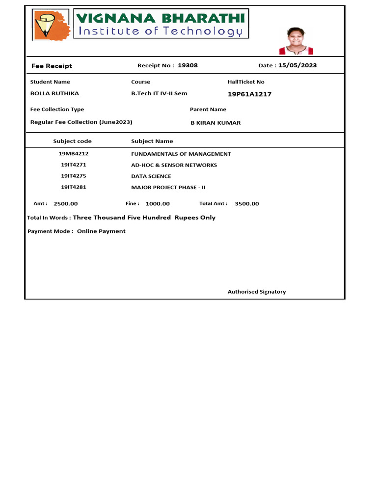 Student Exam Fee Receipt Report | PDF