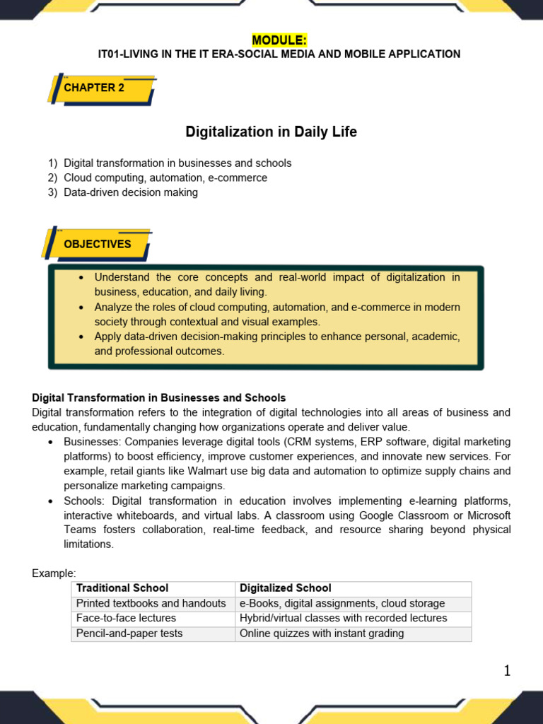 CHAPTER 2 - Digitalization in Daily Life | PDF | Cloud Computing ...