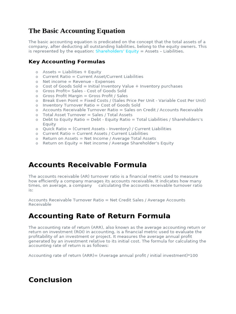Essential Accounting Formulas Explained | PDF | Equity (Finance) | Revenue