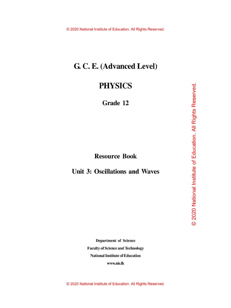 Grade 12 Physics Resource Book Unit 3 English | PDF
