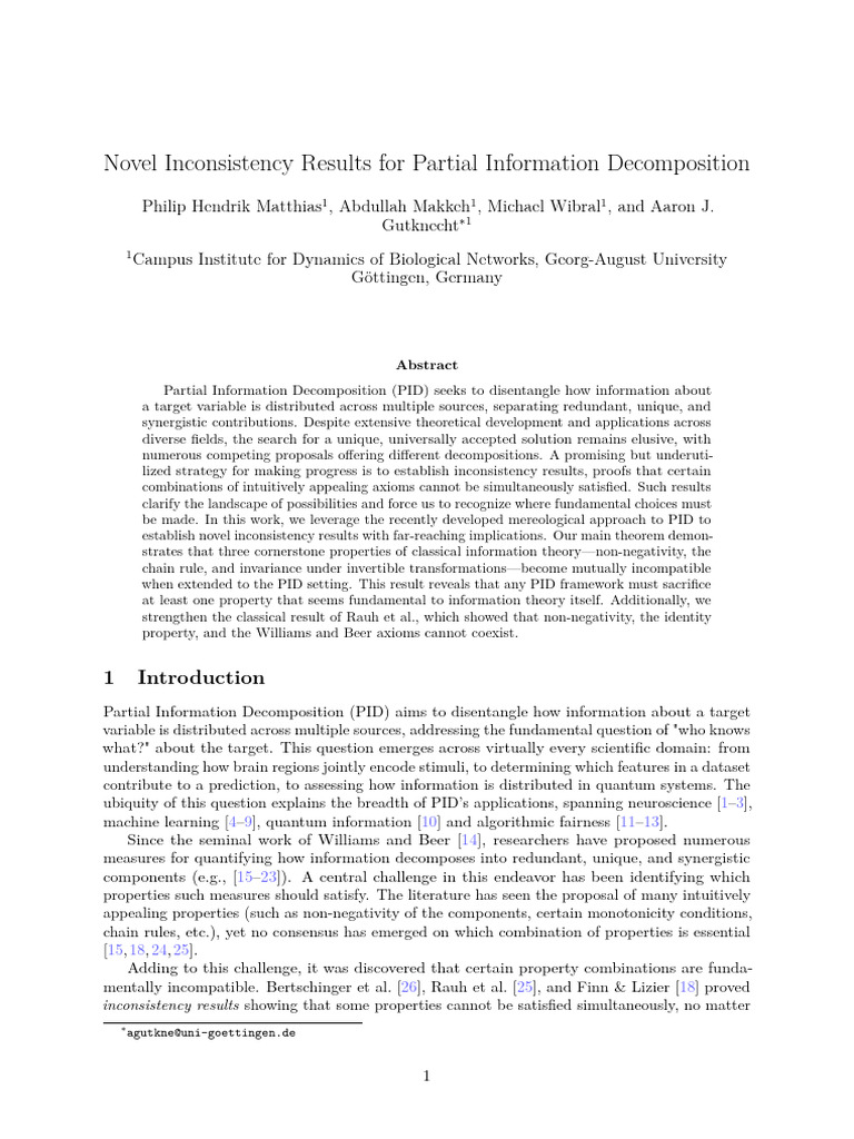 Novel Inconsistency Results for Partial Information Decomposition | PDF ...