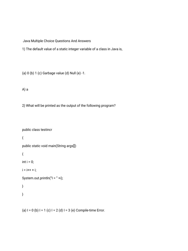 Infytq Java MCQ Placement Paper | PDF