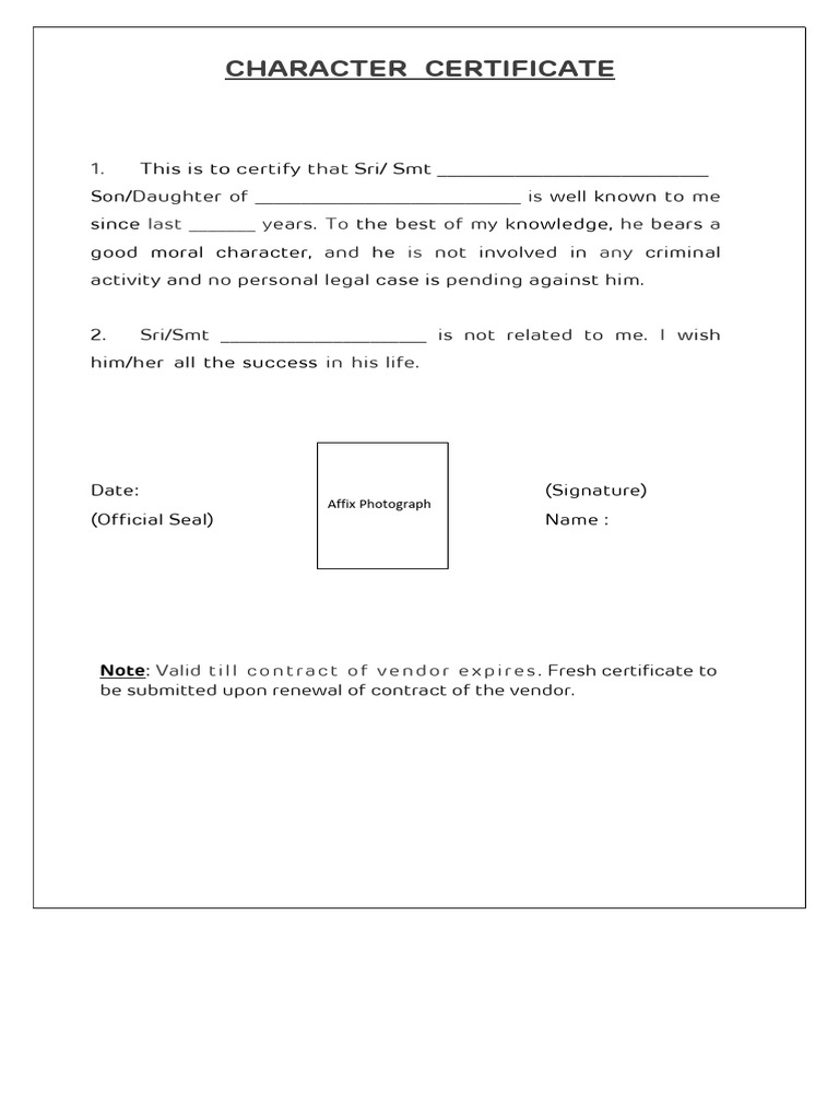 Character Certificate Template | PDF