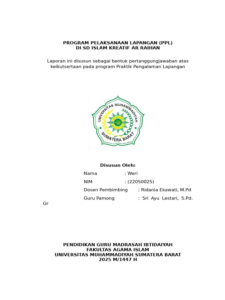 Laporan PPL di SD Islam Kreatif Ar Raihan | PDF