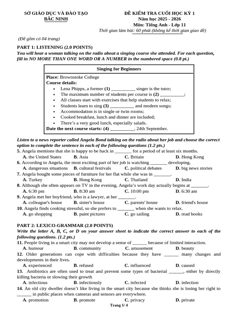 English Exam for 11th Grade Students | PDF | Adolescence
