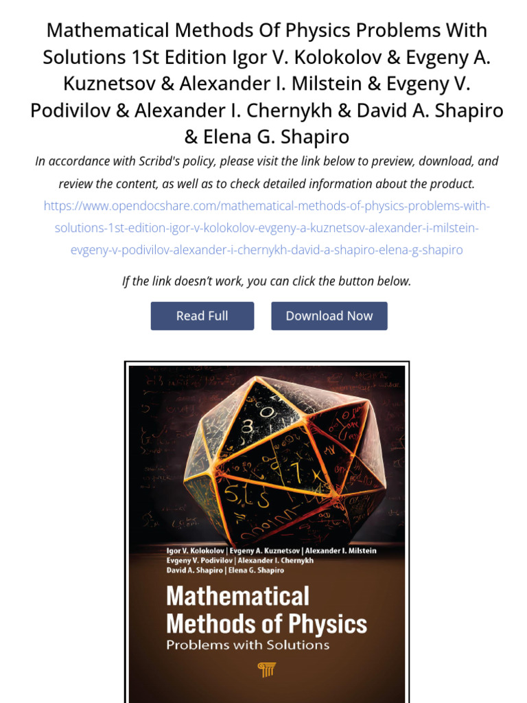 Mathematical Methods of Physics Problems with Solutions 1st Edition ...