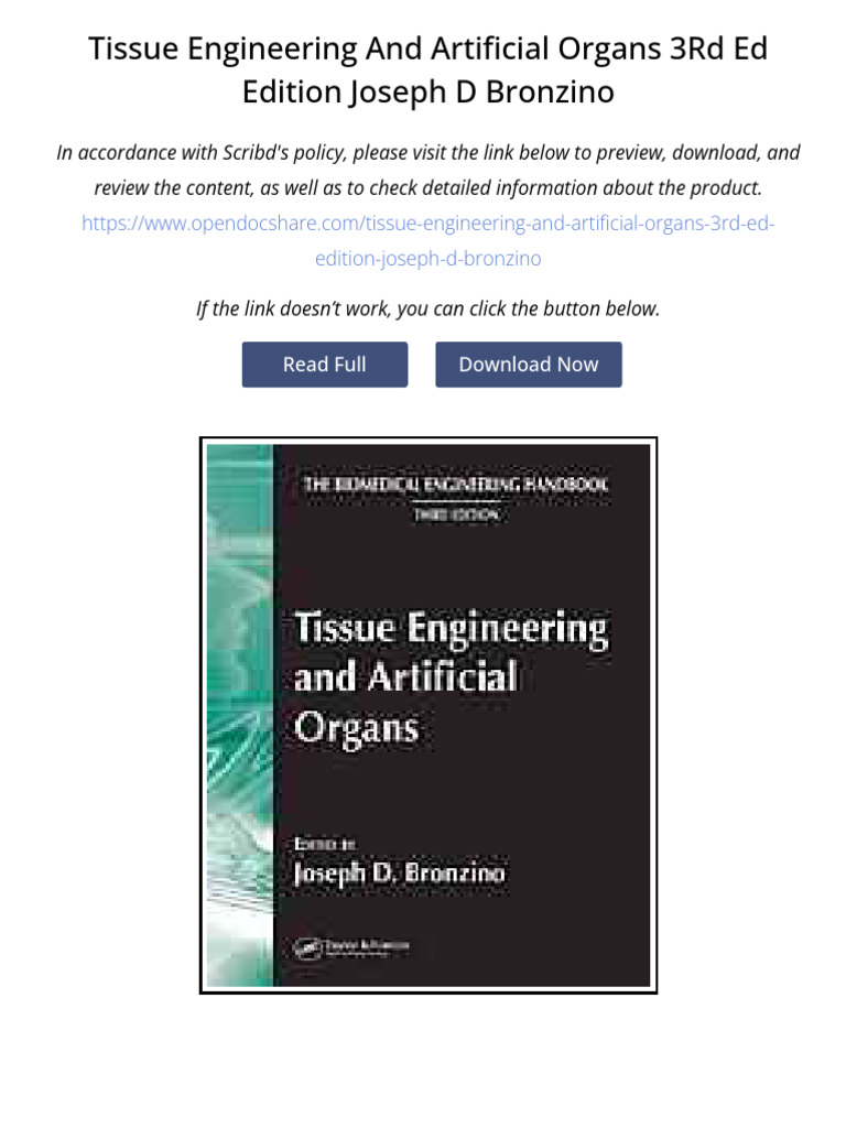 Tissue engineering and artificial organs 3rd ed Edition Joseph D ...