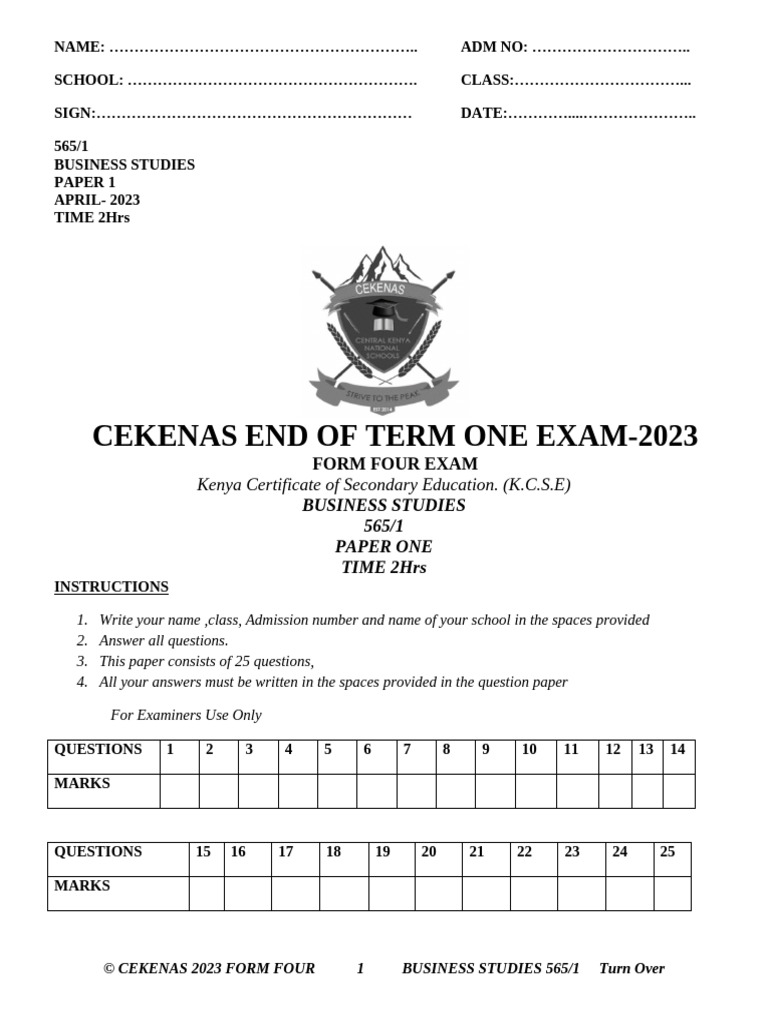 Business Form Four Paper1 | PDF | Economies | Money
