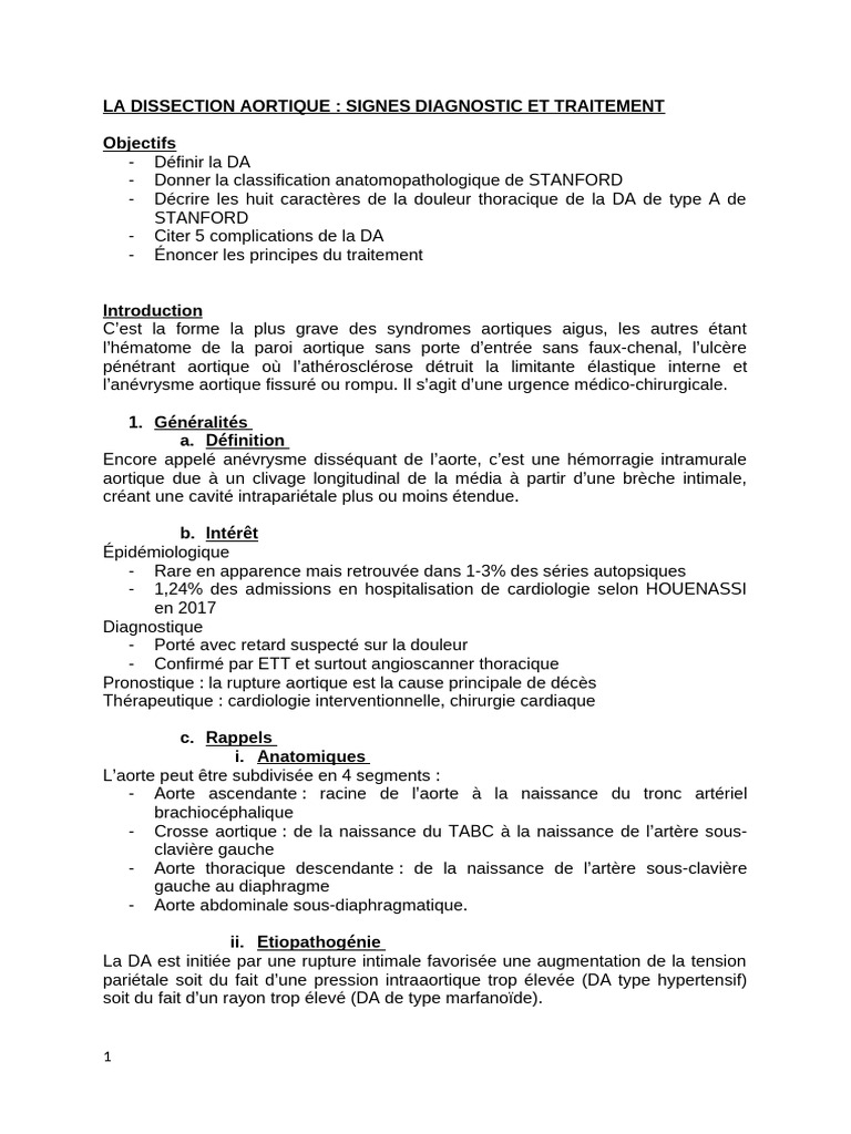 Dissection aortique : diagnostic et traitement | PDF | Aorte ...