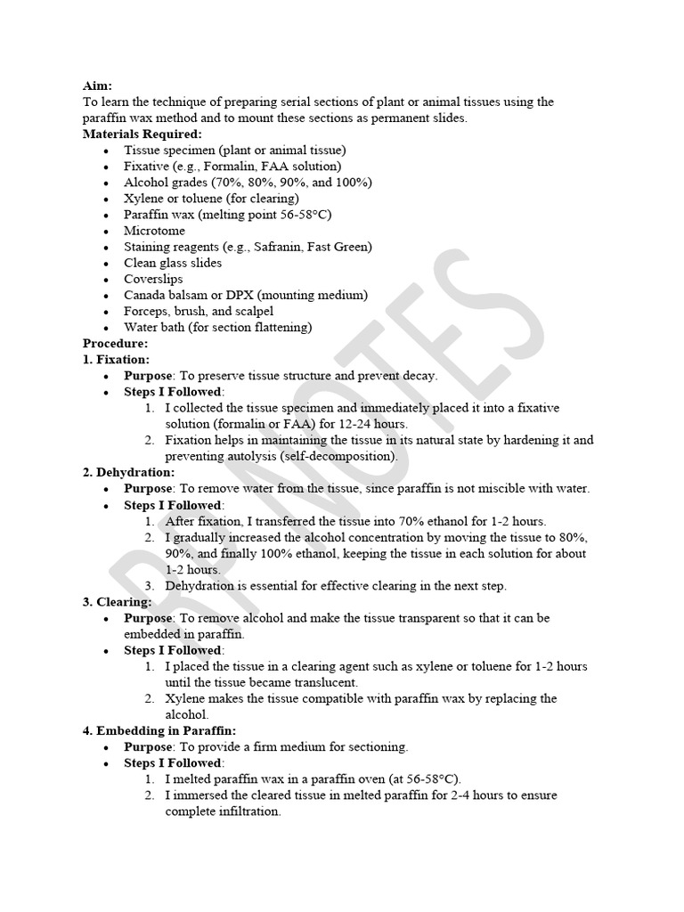 Paraffin Wax Tissue Sectioning Guide | PDF | Histology | Fixation ...