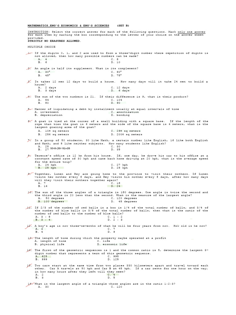Math and Engineering Economics Quiz | PDF | Perpendicular | Elementary ...