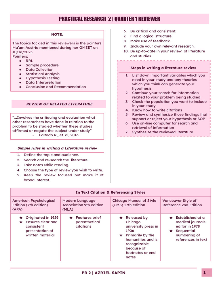 Pr 2 _ Quarter 2 Reviewer | PDF | Sampling (Statistics) | Chart